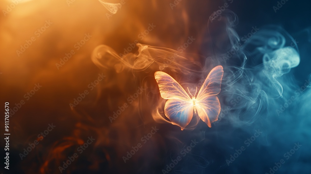 Butterfly in Smoky Background, Ethereal and Dreamy Composition, Warm ...