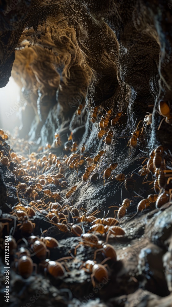 Underground burrow network teeming with termites and their queen Stock ...