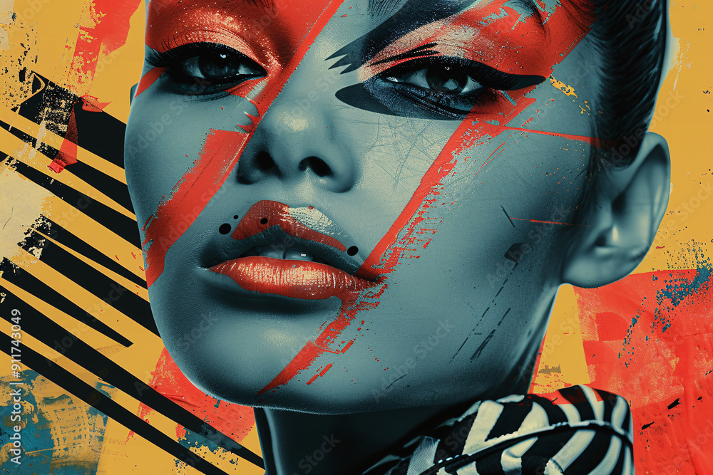 Creative high fashion pop art portrait collage of a beautiful female ...