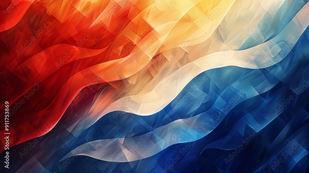 This digital illustration features the French flag with its vertical ...