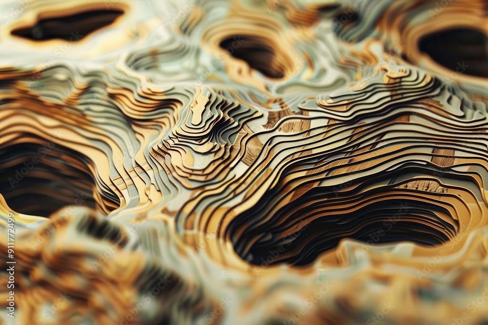 intricate topographic map with swirling contour lines creating ...