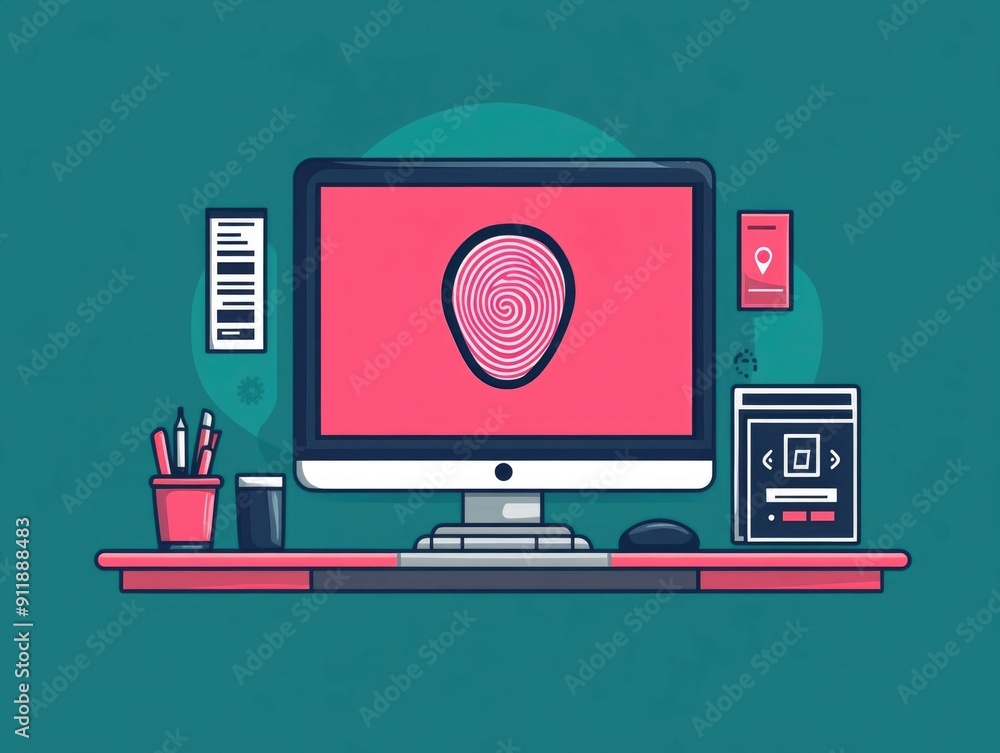 of a computer screen displaying a biometric authentication login ...