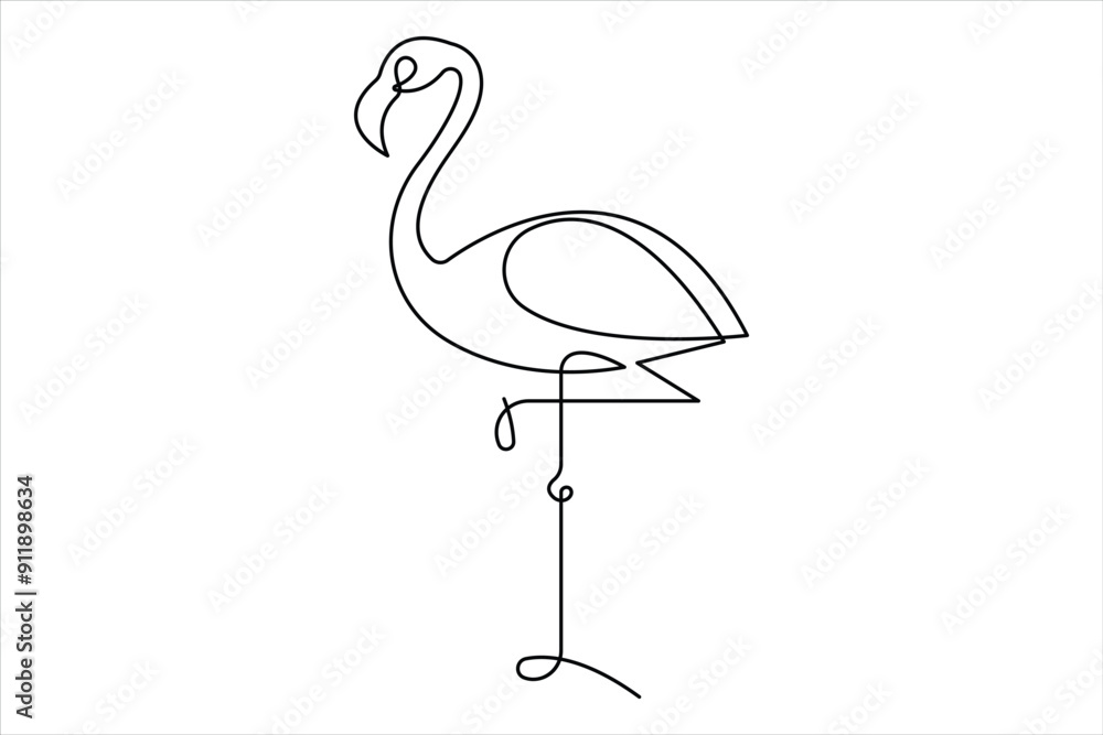 Flamingo continuous one line drawing of bird, flamingo simple contour ...