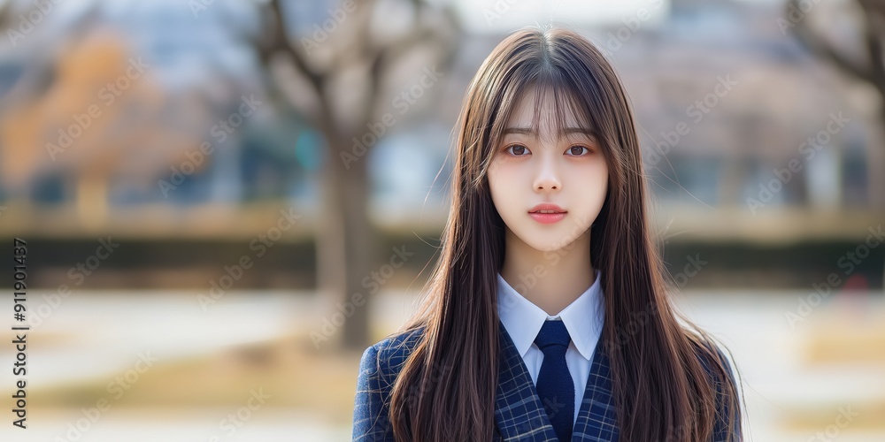 Serious Beautiful wealthy teenage girl wearing a private school uniform ...