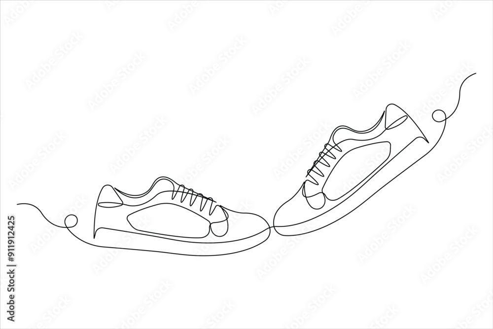 Continuous single one line drawing of casual sneakers shoes minimalism ...