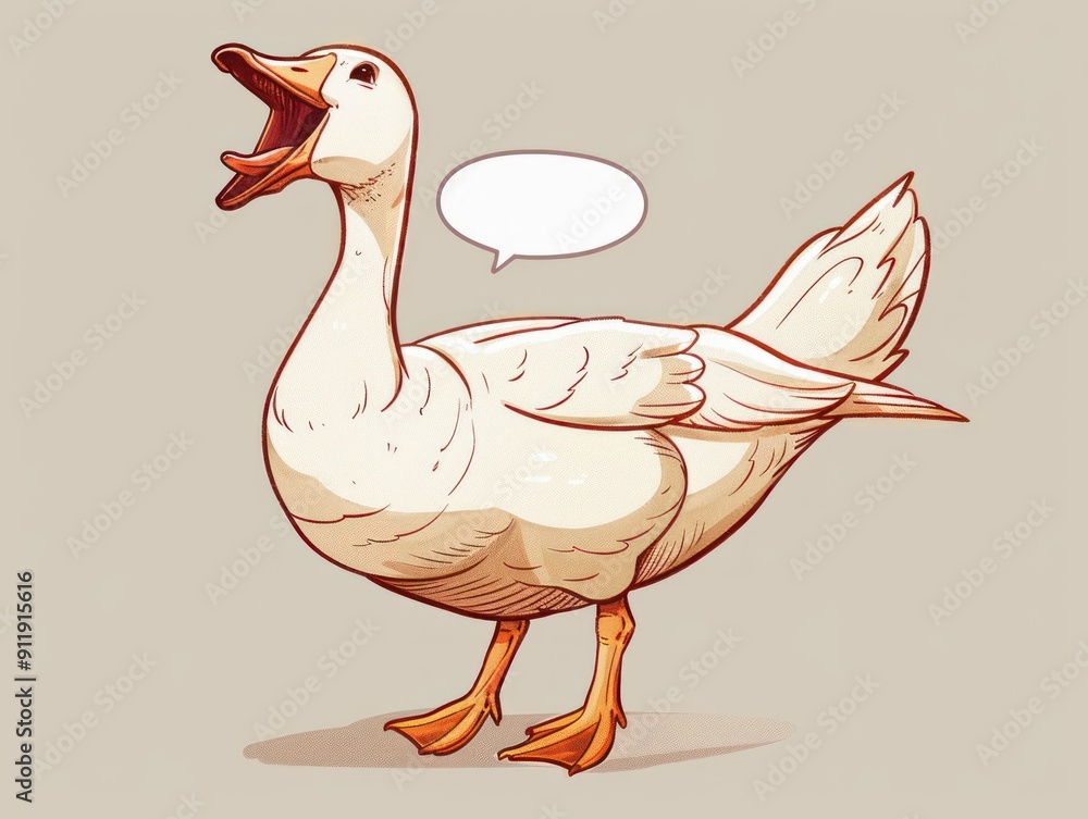 Cartoon illustration of a goose with its mouth open and a speech bubble ...