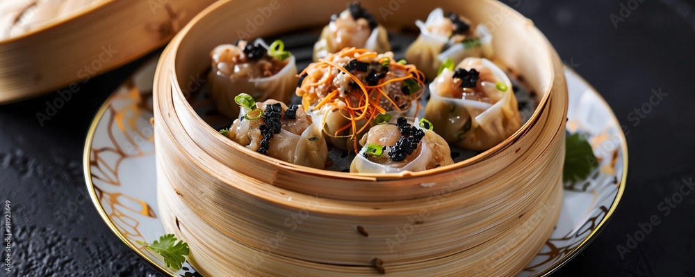 Luxury Chinese dim sum selection with abalone, shark fin, and truffle ...