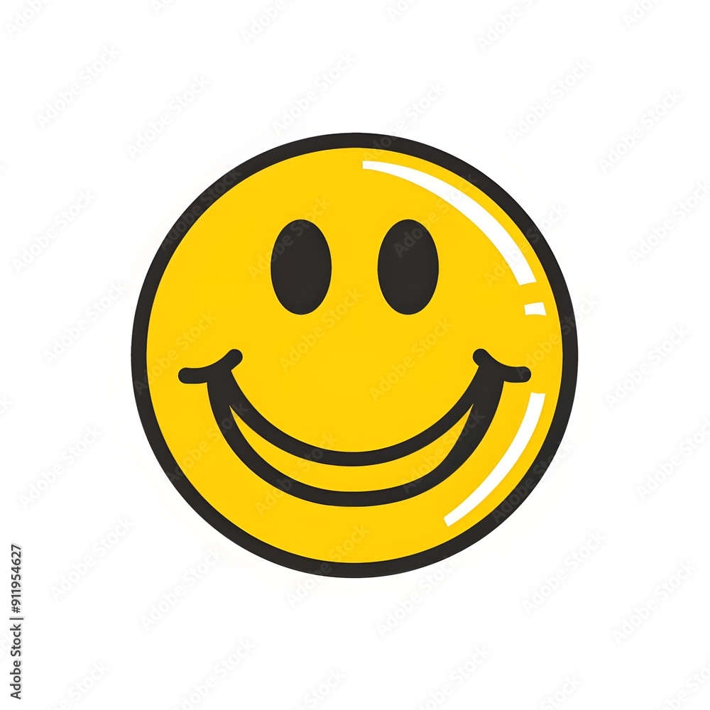 A simple yellow smiley face icon with black outlines on a white ...