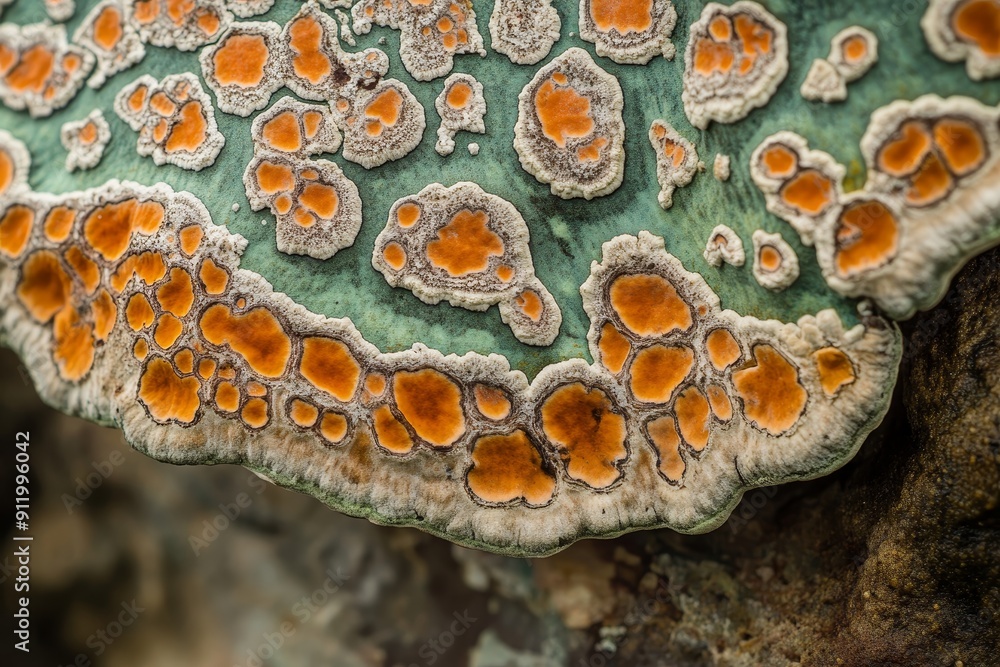 Macro shot of an alien fungus with unusual spore patterns and colors ...