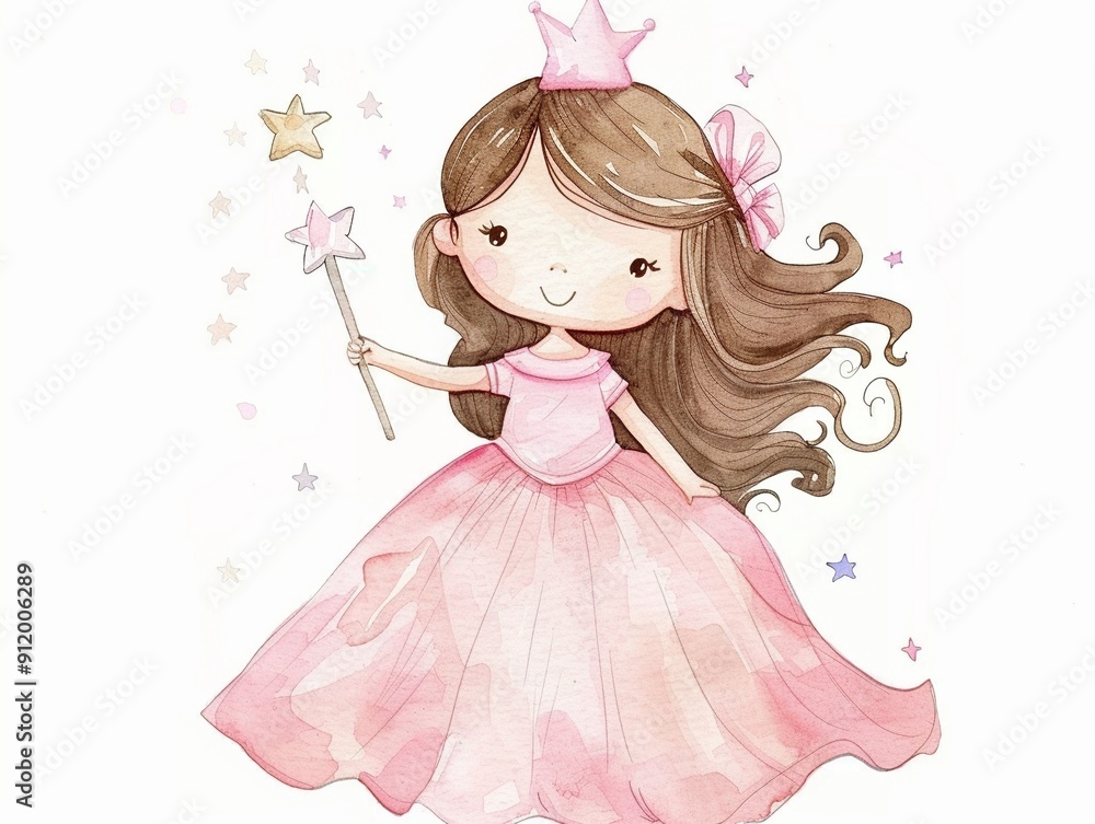Princess holding a magical wand,Clipart, watercolor illustration ...