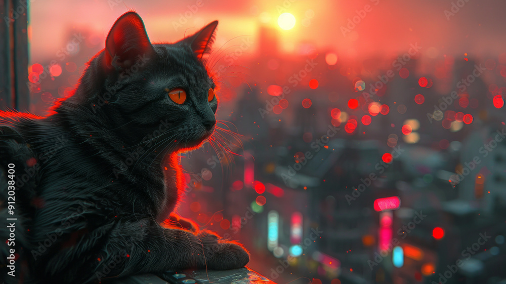 Robot Cat Overlord, octane render, cyberpunk, neo-tokyo, neon sunrise ...