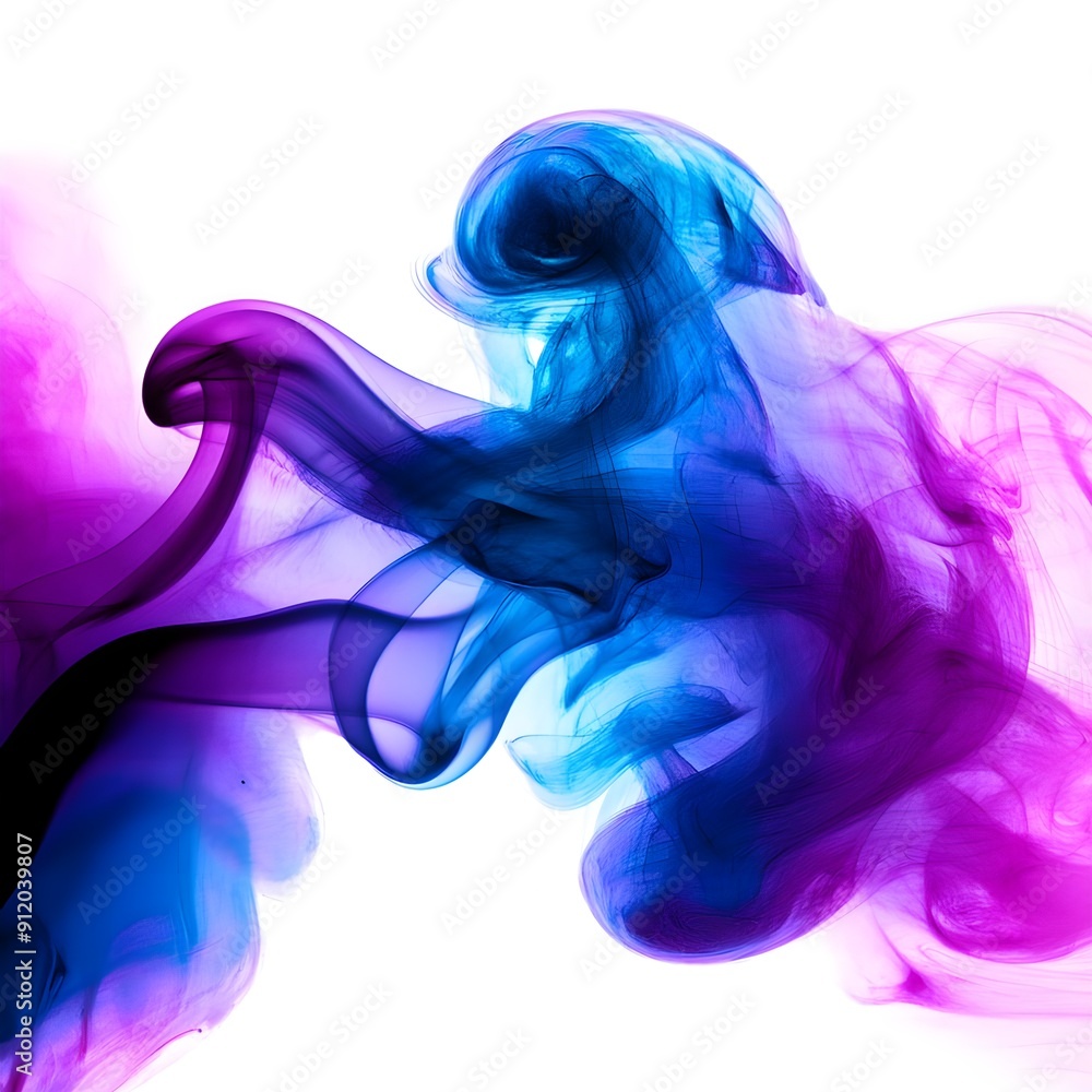 Abstract black puffs of smoke swirl overlay on transparent background ...