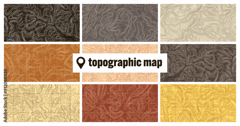 Colorful topographic map with contour lines. Geographic terrain grid ...