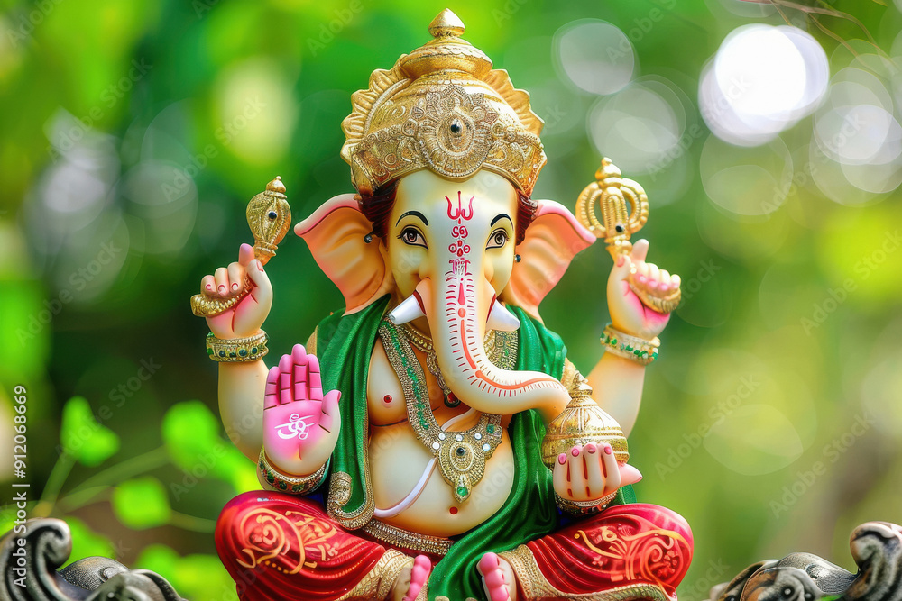 Lord ganesha sculpture on nature background Stock Photo | Adobe Stock