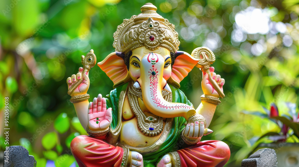 Lord ganesha sculpture on nature background Stock Photo | Adobe Stock