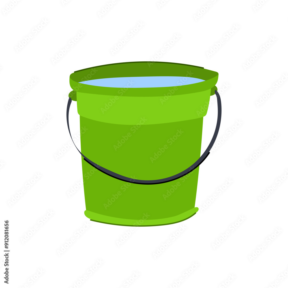 full bucket water cartoon. color pot, empty handle, basin leak full ...