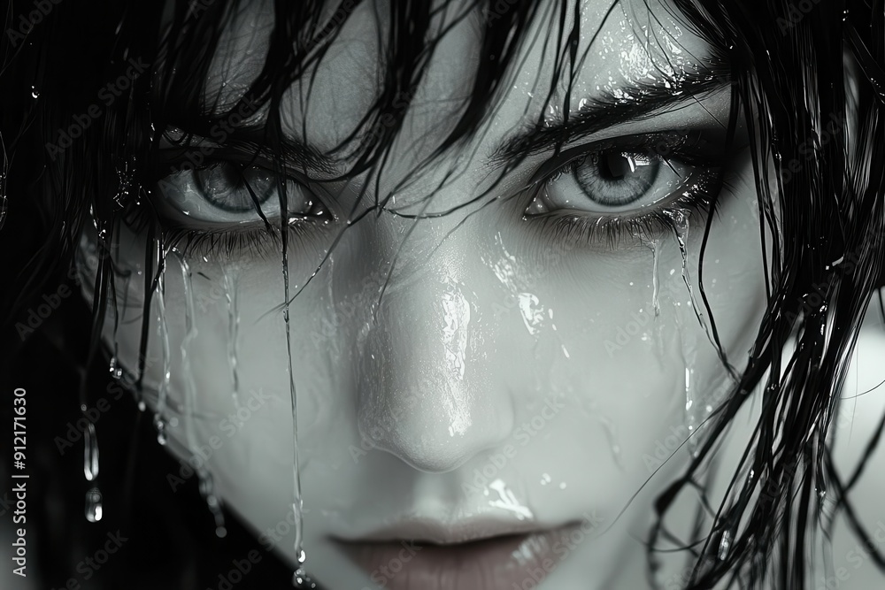 Ilustración de Stock ethereal anime girl with paintlike tears streaming ...