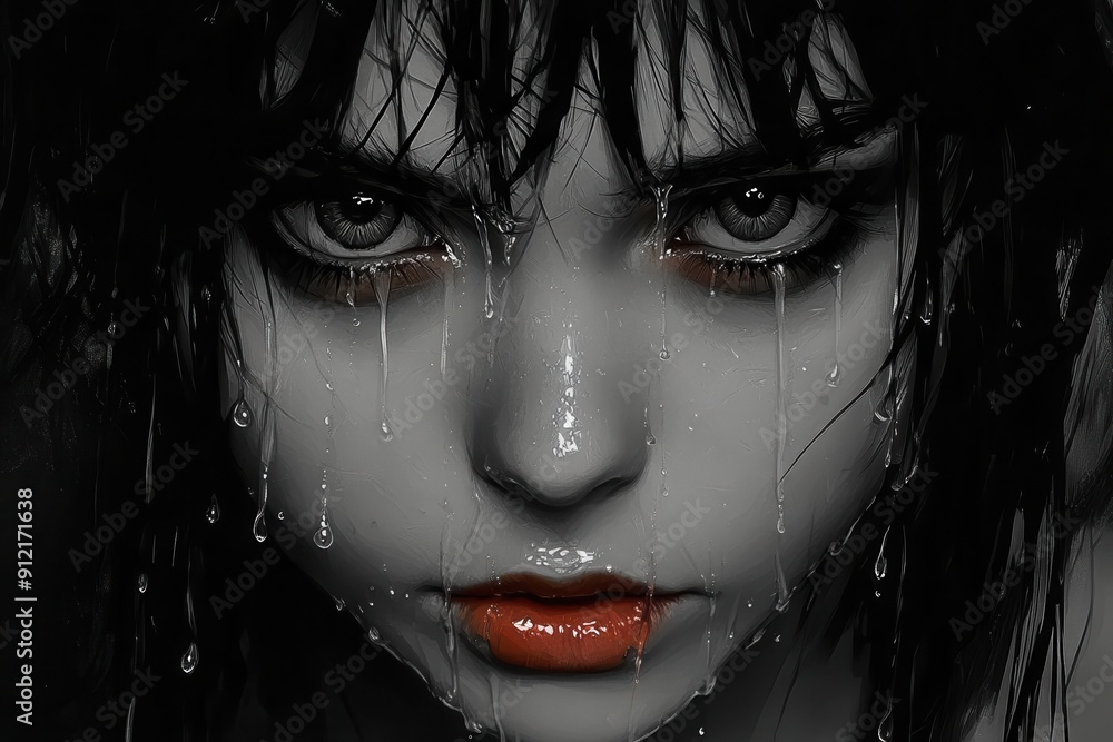 ethereal anime girl with paintlike tears streaming down face high ...