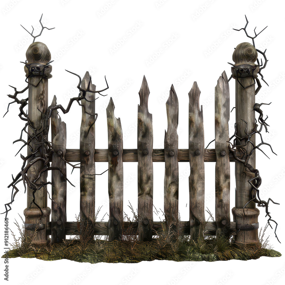 Haunted fence, Halloween object, isolated on Transparent background ...