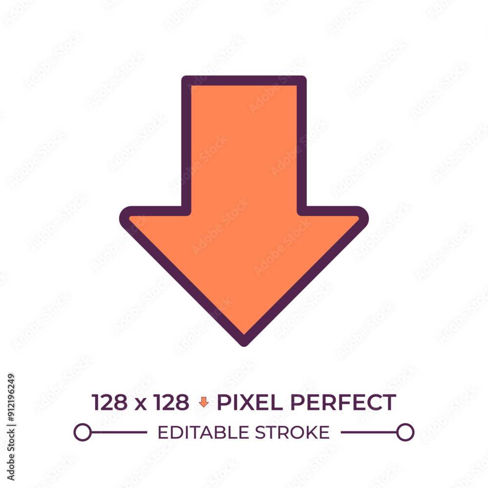 Downward thick arrow RGB color ico. Pointer symbolizing direction or download. Falling down ...