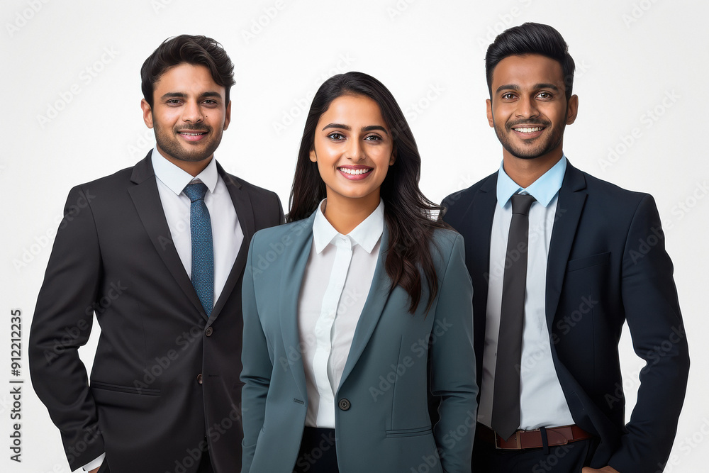 young indian business people standing together on white background ...