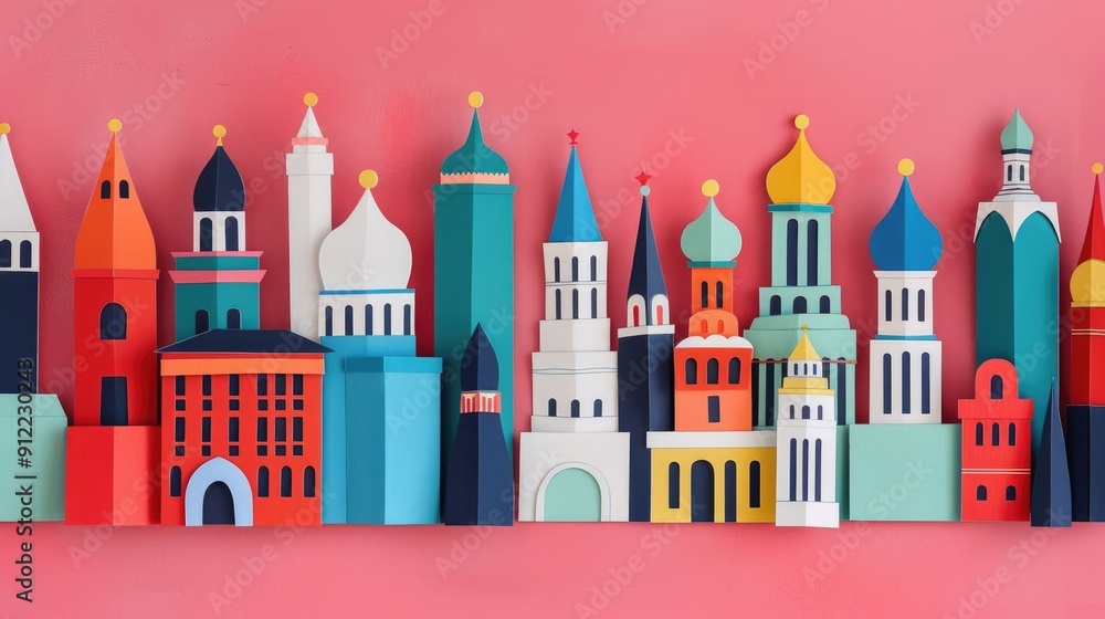 Vibrant and Minimalist Architectural Collage Featuring Iconic Colorful ...