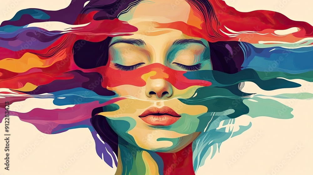 Silence interpretation flat design front view cultural theme water ...