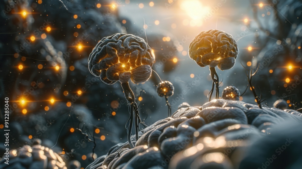 Abstract Depiction Of Neurons And Synapses With Glowing Connections Representing Neural