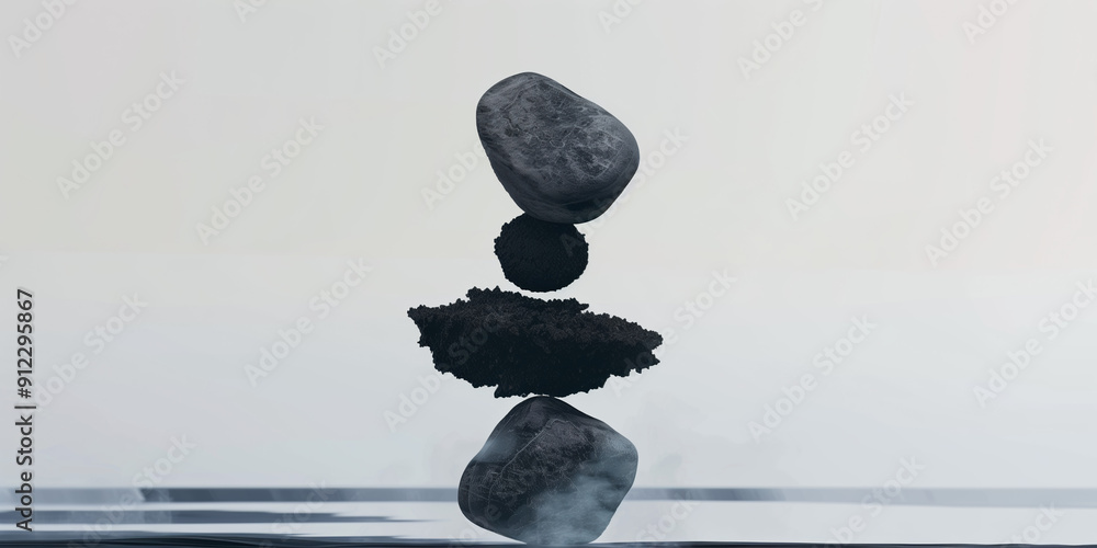 Black Object Floating in Air with Dusty Piles and Trace Monotone Style ...