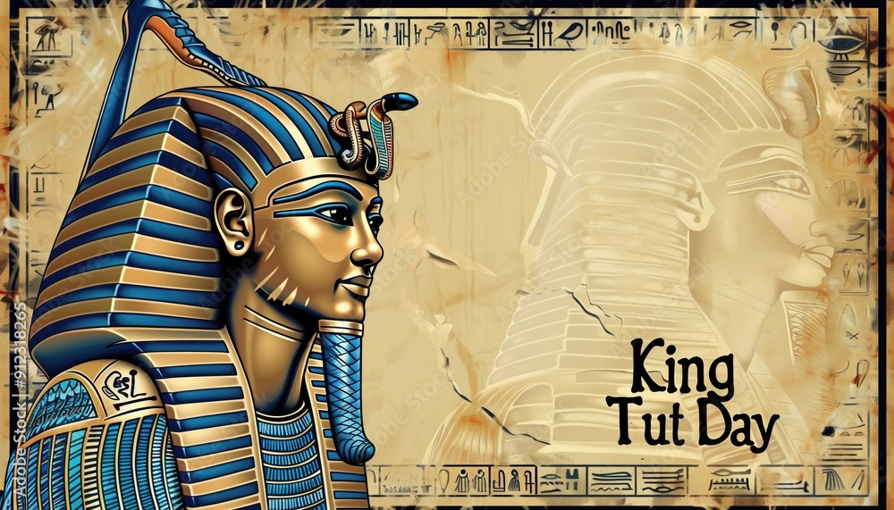 Ancient Egyptian pharaoh illustration with hieroglyphic background and ...