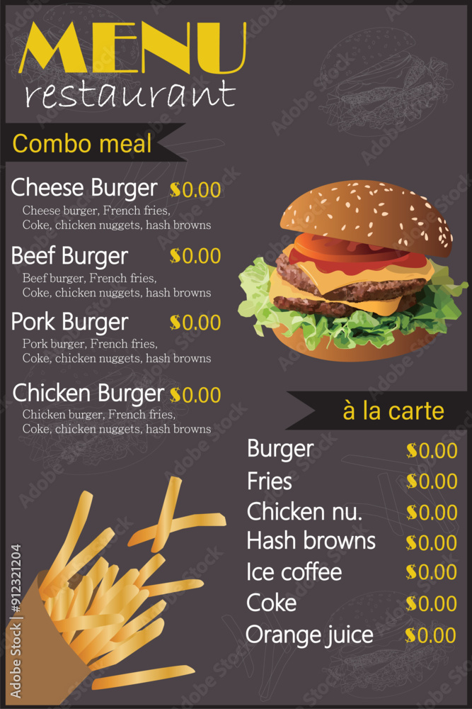 Burger fries poster menu design Stock Vector | Adobe Stock