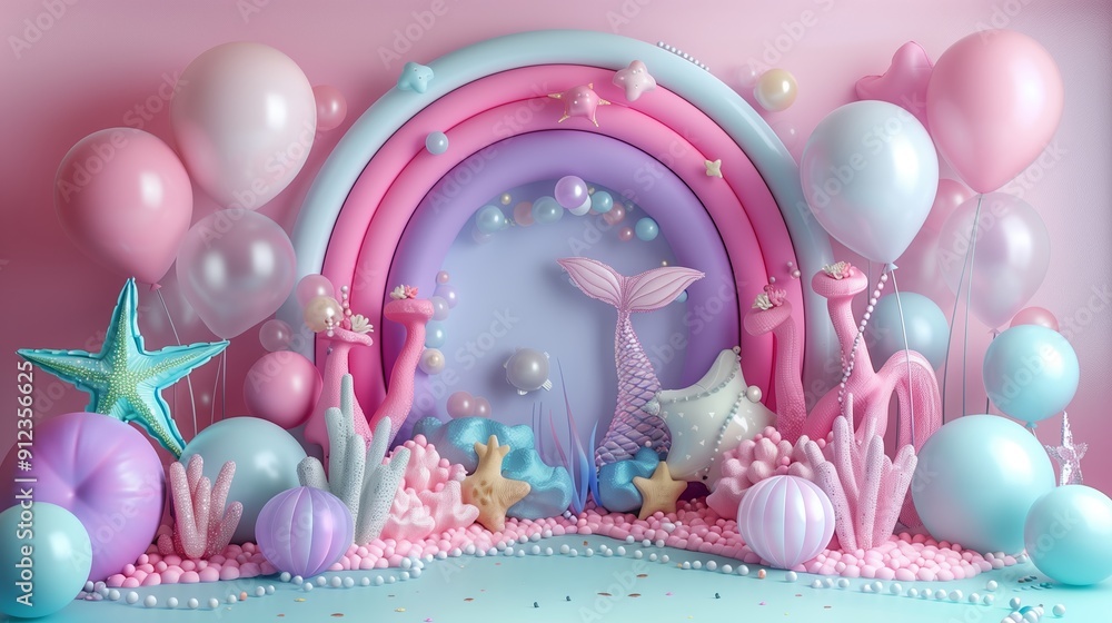 Vibrant Mermaid-Themed Birthday Party Decor Featuring Pastel Colors and ...
