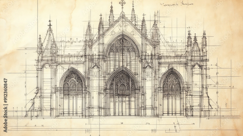 Comprehensive blueprint of a church, showcasing detailed drawings of ...
