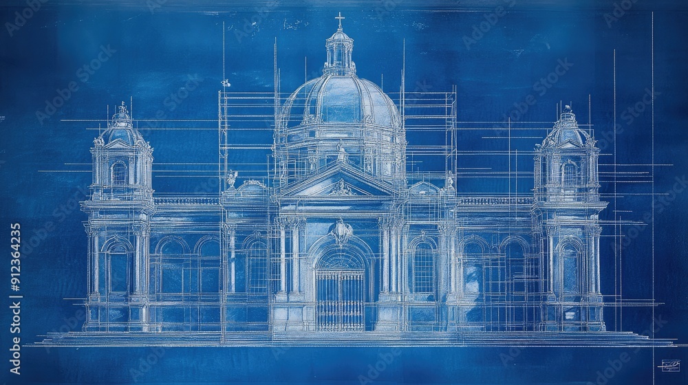 Architectural blueprint of a church, featuring detailed layout ...