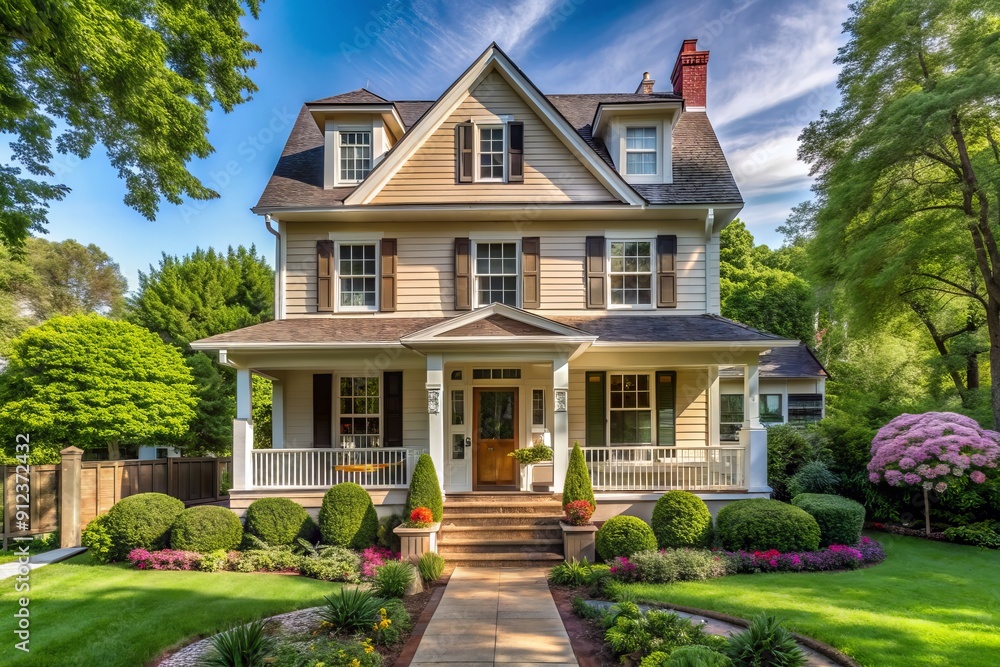 Charming 1920s colonial home with clapboard siding, double-hung windows ...