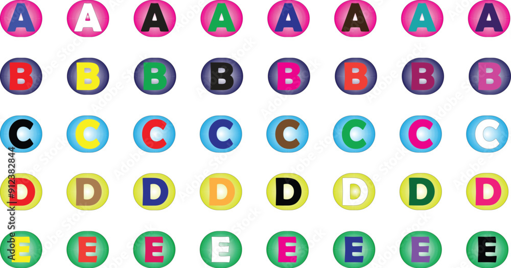 Different colors alphabet letters A to E symbols used as logos and ...