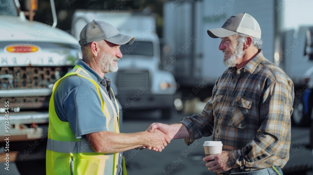 Two Truckers Shaking Hands Stock Photo | Adobe Stock