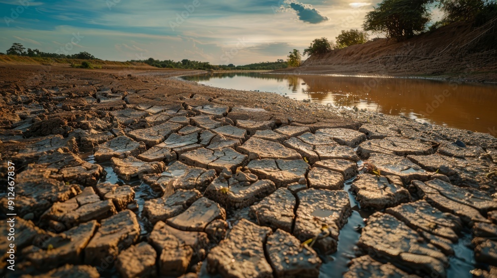 Dry riverbed depicting drought and climate change realistic image of ...