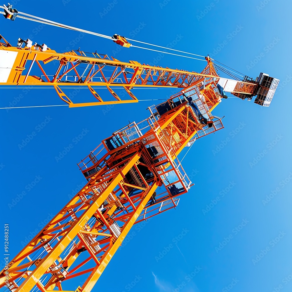 Tower crane lifting structural elements for a luxury hotel, hospitality ...
