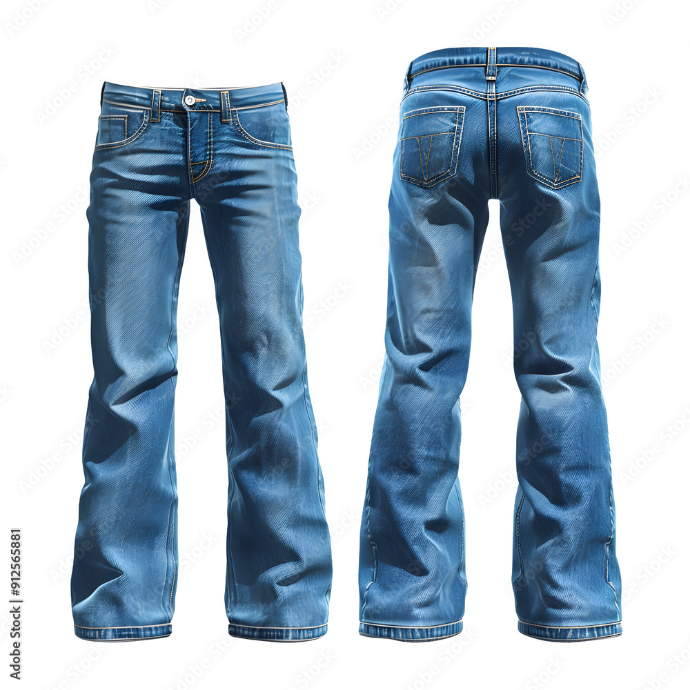 High-resolution image of classic blue denim jeans showing front and ...