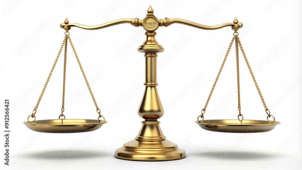 Isolated fairness scales of justice on a clean white background ...