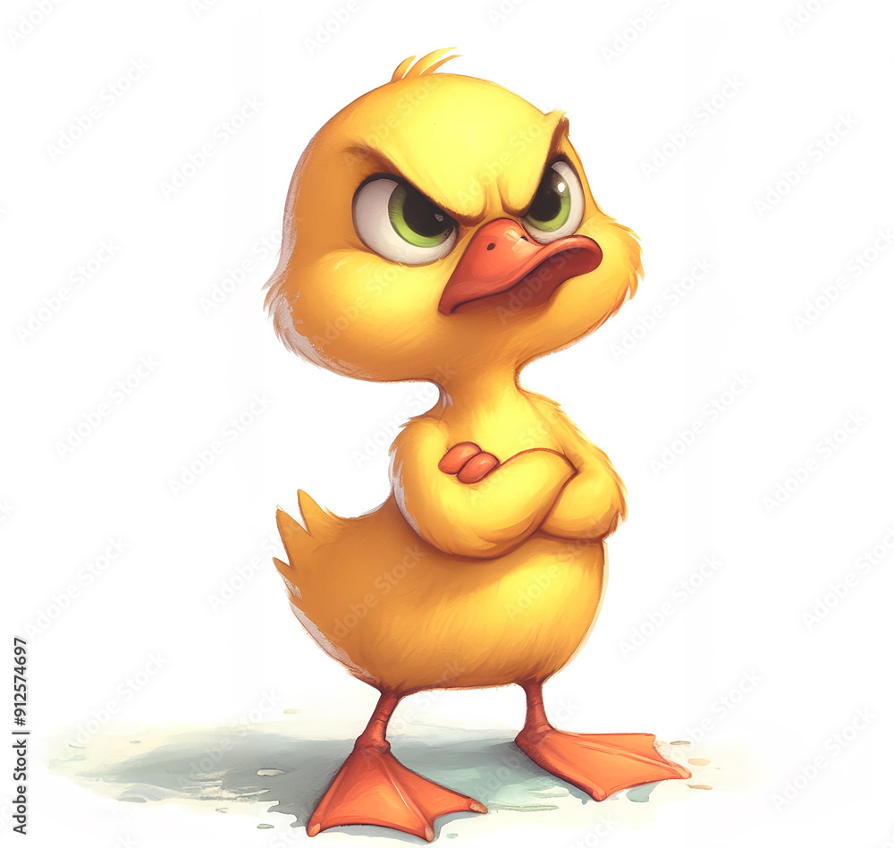 Watercolor cartoon of an angry duckling Stock Illustration | Adobe Stock