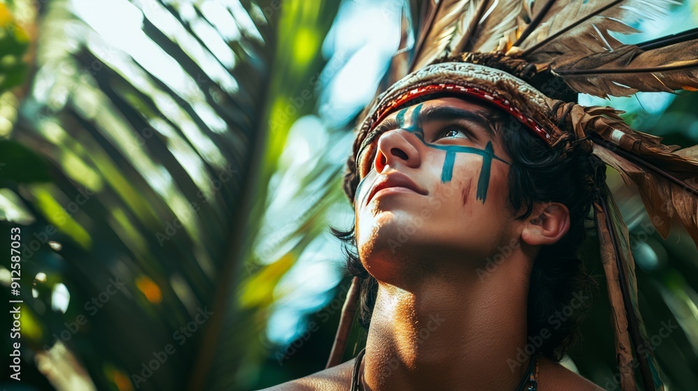 Celebrating Indigenous Heritage, Portrait of Amazonian Man in ...