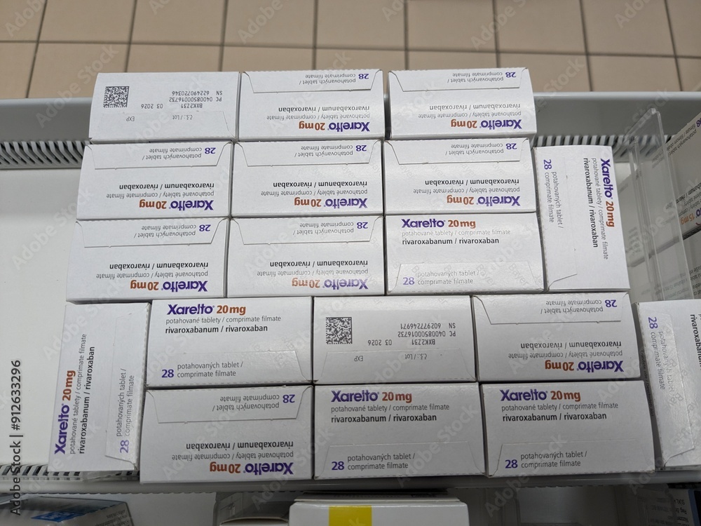 Prague,Czech Republic-August 7 2024: XARELTO box of medication with ...