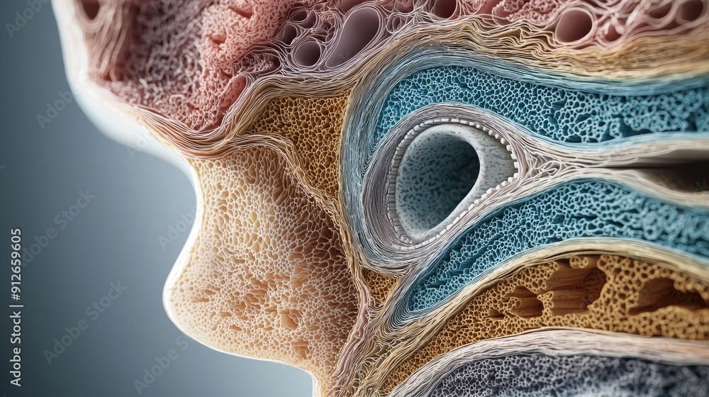 Cross-section illustration of the human head, showing the different ...