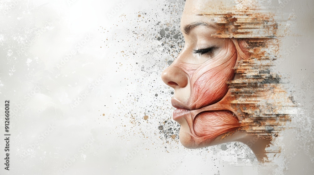 Side profile of a woman's face blending into an artistic rendering of ...