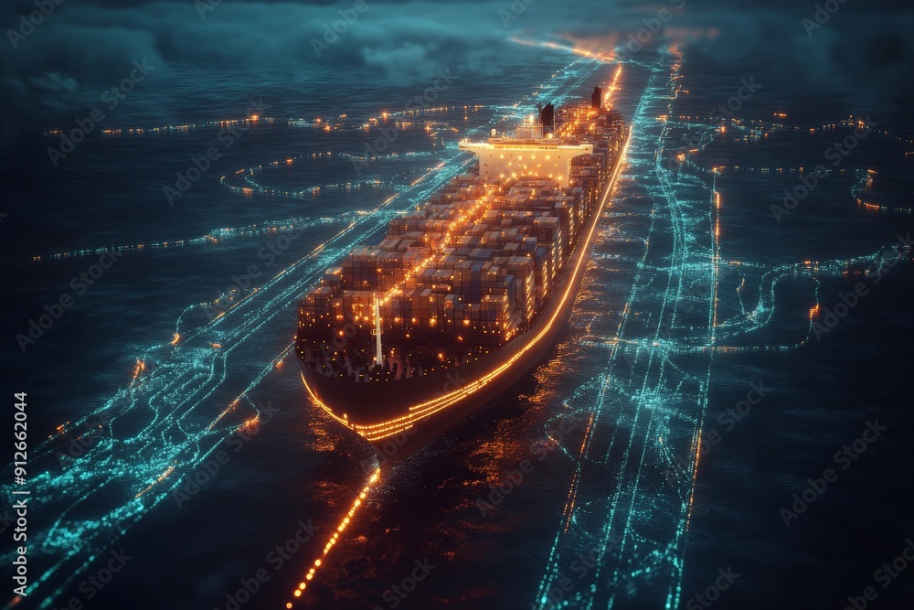 Global Shipping Route: Aerial View of Cargo Ships and Logistics ...