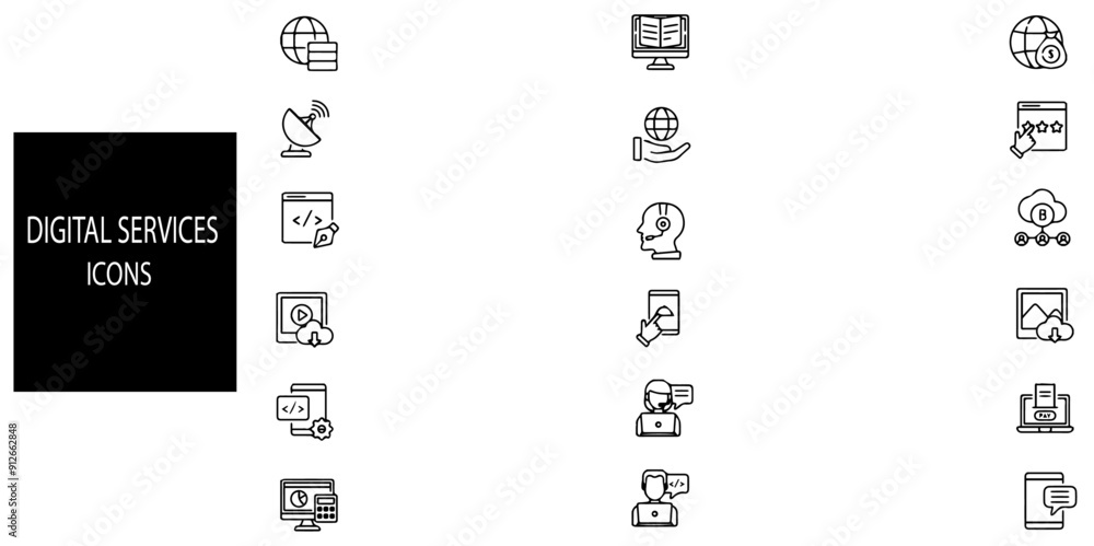 Digital service simple concept 18 icons set. Contains such cloud ...