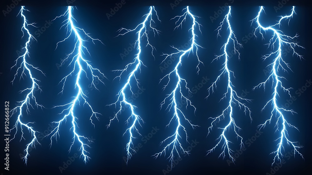 sett of collection blue Lightning strike bolt electric effect assets ...