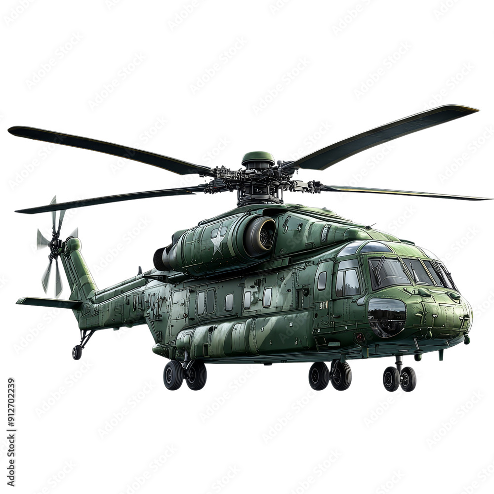Military helicopter with camouflage design and transparent background ...